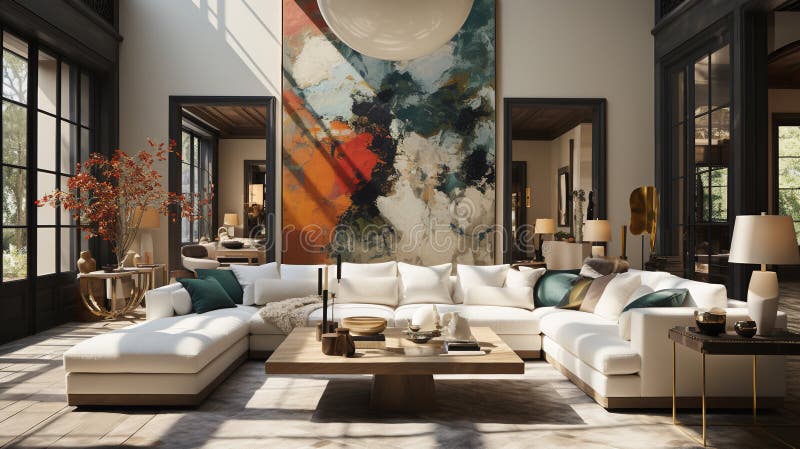 Interior Design of Large Living Room Background Stock Illustration ...