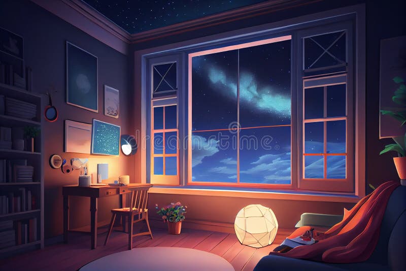 Interior Design, Large Window Looking Over a Start Galaxy Sky, Night ...