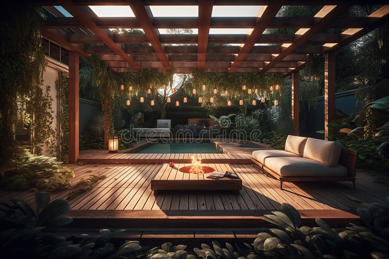 Interior Design of a Lavish Side Outside Garden at Morning Generative ...