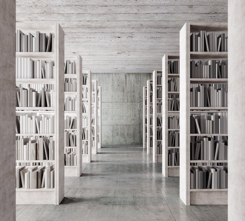 Interior Design of Library with White Shelving Full of Books Stock ...