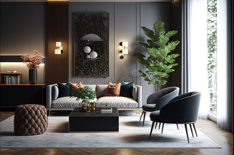 Interior Design or Living Area or Reception in Modern Con Stock ...