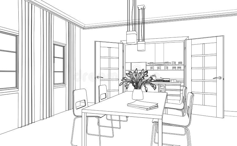 Interior Design Living Room Custom Drawing Stock Illustration ...