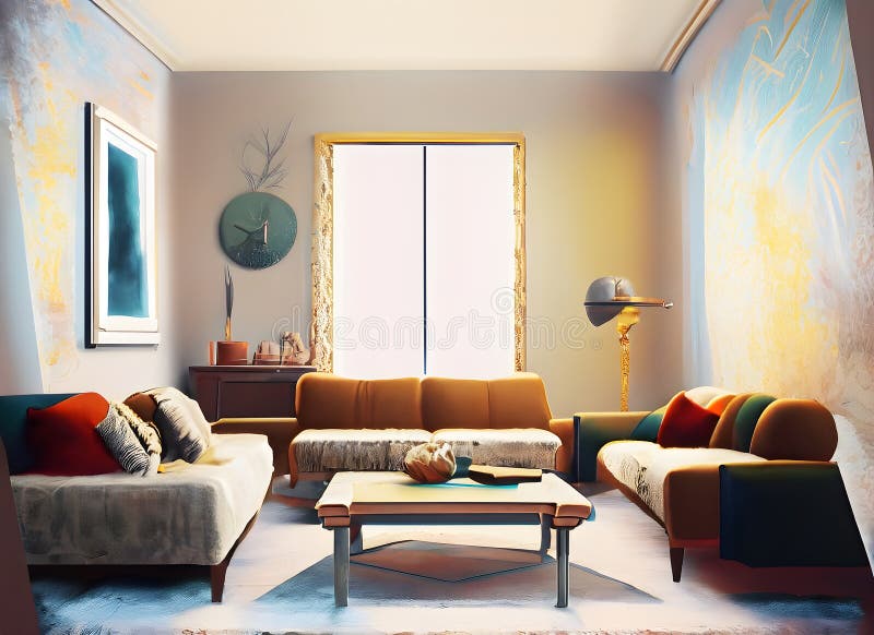 Interior Design Living Room Digital Art, Generative AI Stock ...