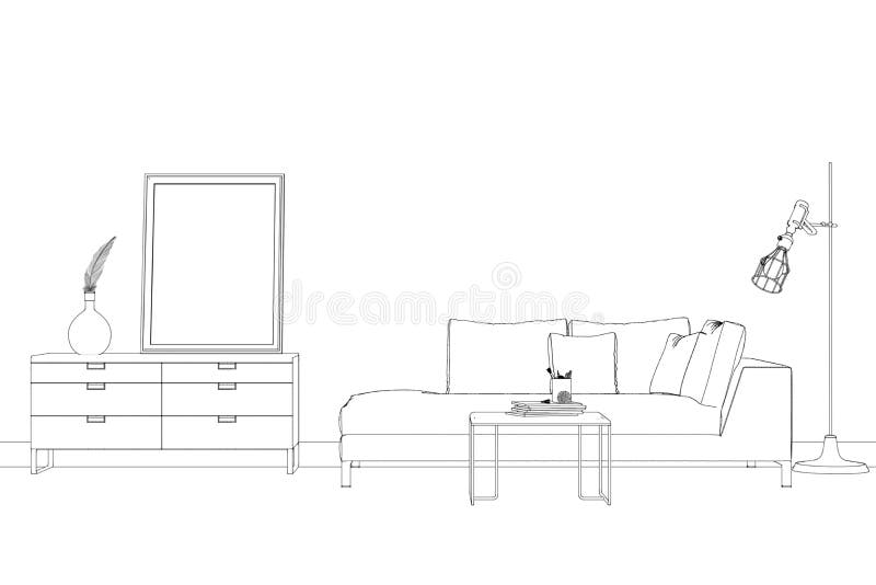 Interior Design Living Room Custom Drawing Stock Illustration ...