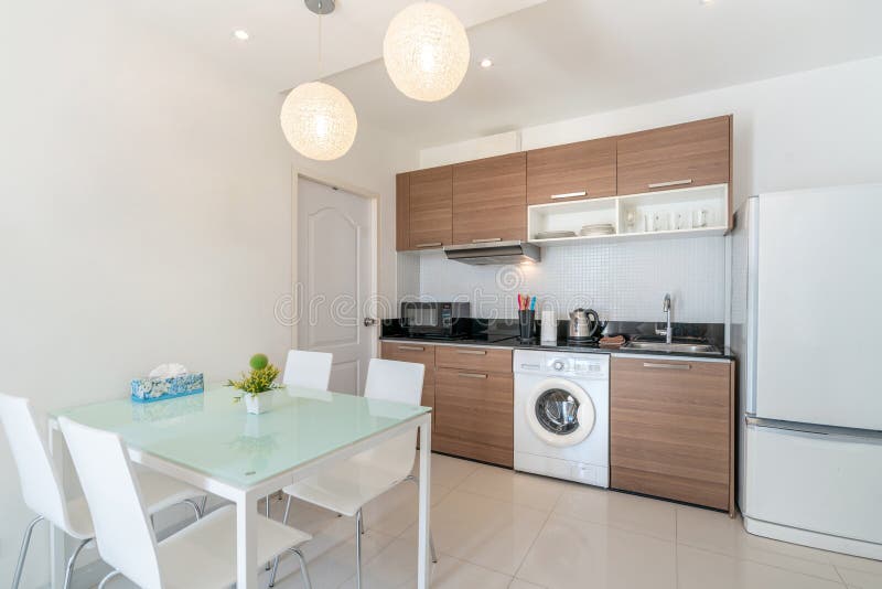 Interior Design in Living Room with Kitchen Area Stock Image - Image of ...