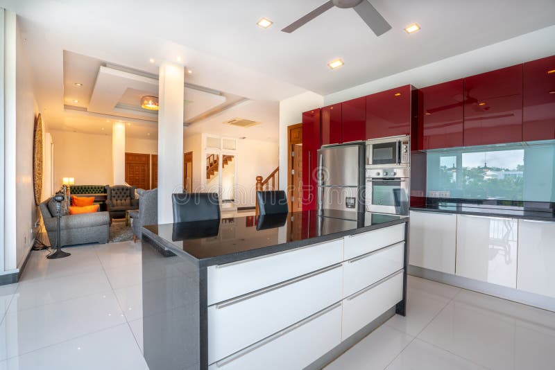 Interior Design in Living Room and Kitchen Area Stock Image - Image of ...