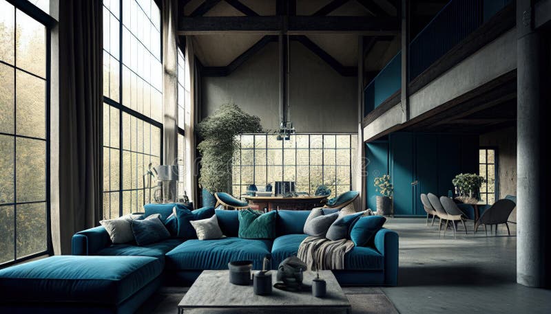 The Interior Design of the Living Room, Loft Big Space. Generative AI ...