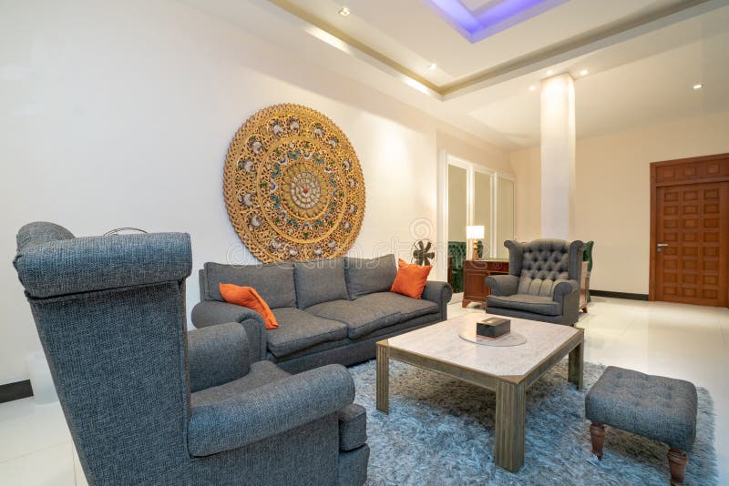 Interior Design in Living Room with Sofa or Couch Stock Image - Image ...