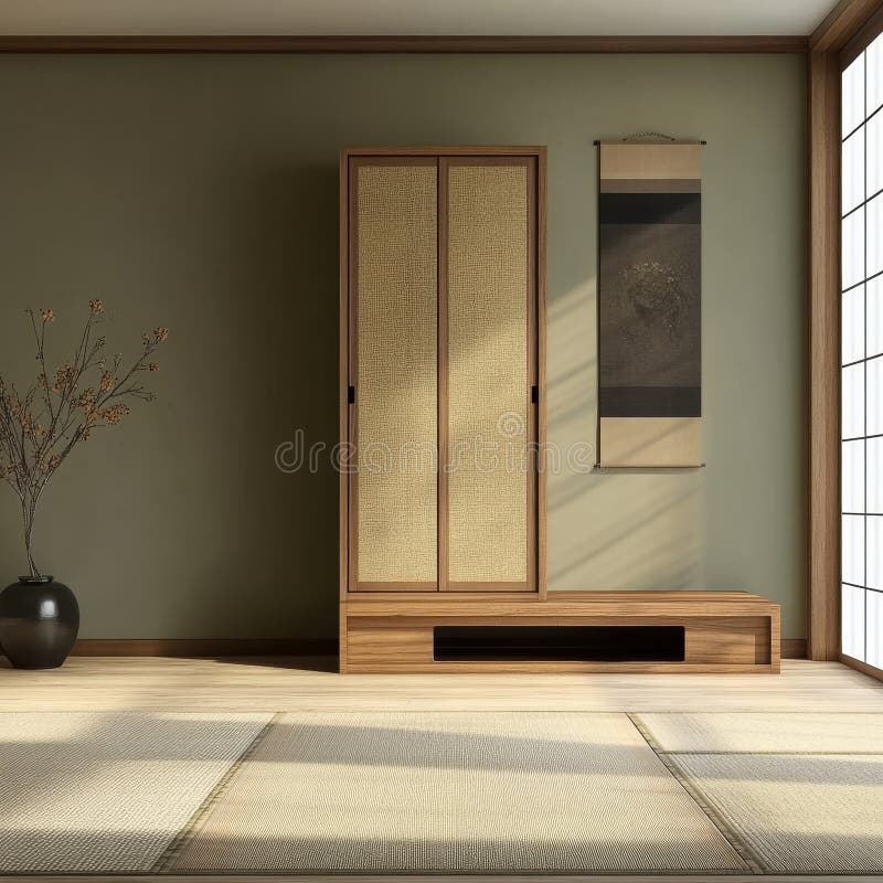 Interior Design of a Living Room with a Tatami Mat Stock Illustration ...