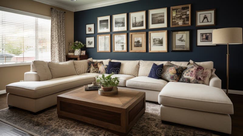 Interior Deisgn of Living Room in Transitional Style with Large ...