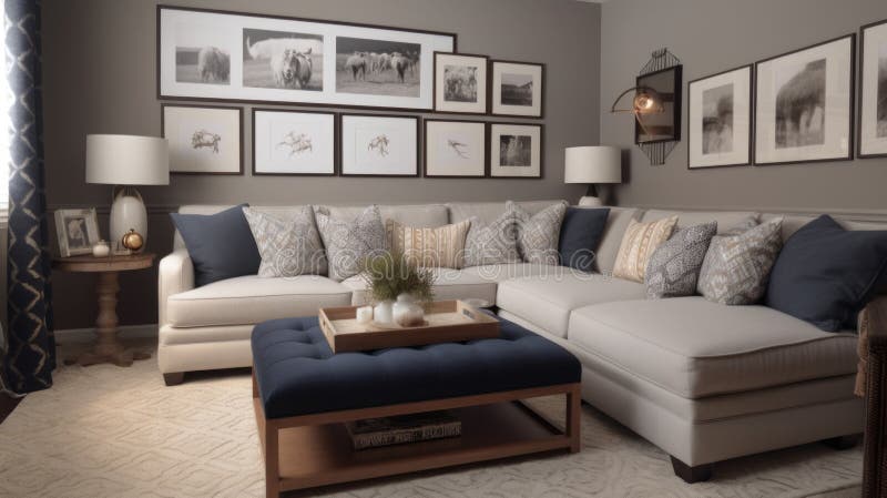 Interior Deisgn of Living Room in Transitional Style with Large ...