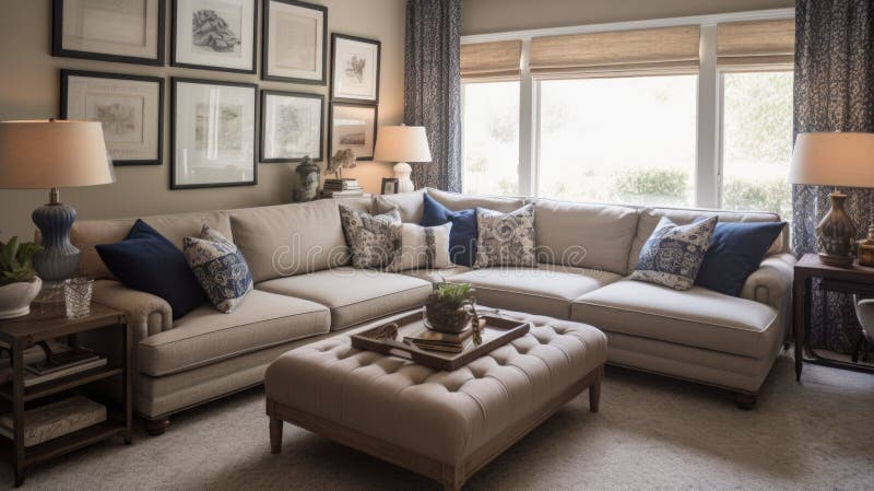 Interior Deisgn of Living Room in Transitional Style with Large ...