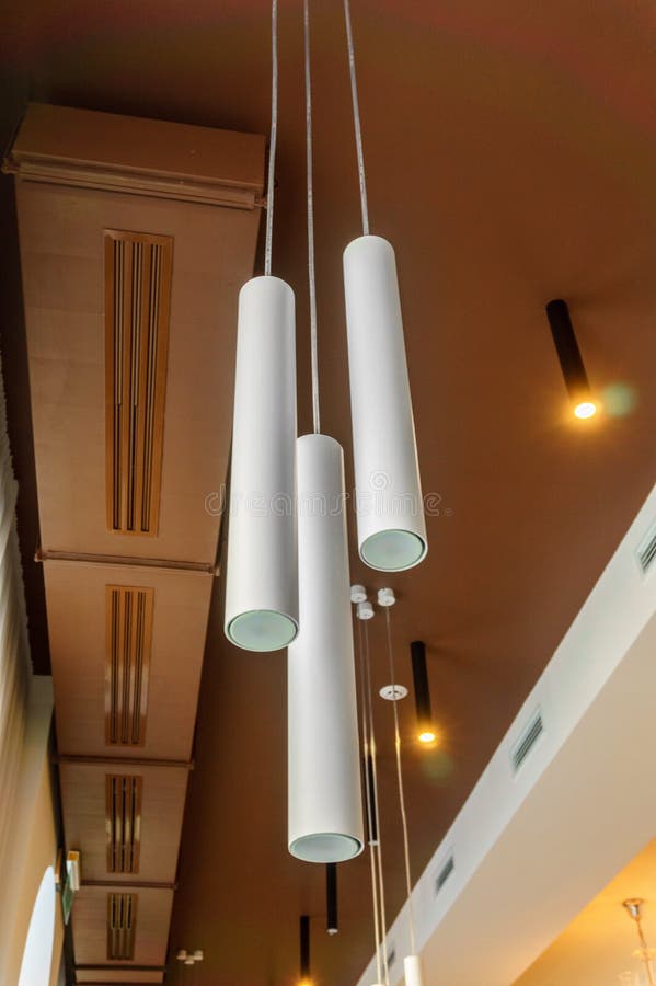 Interior Design with Long White Lamps Stock Photo - Image of decorative ...