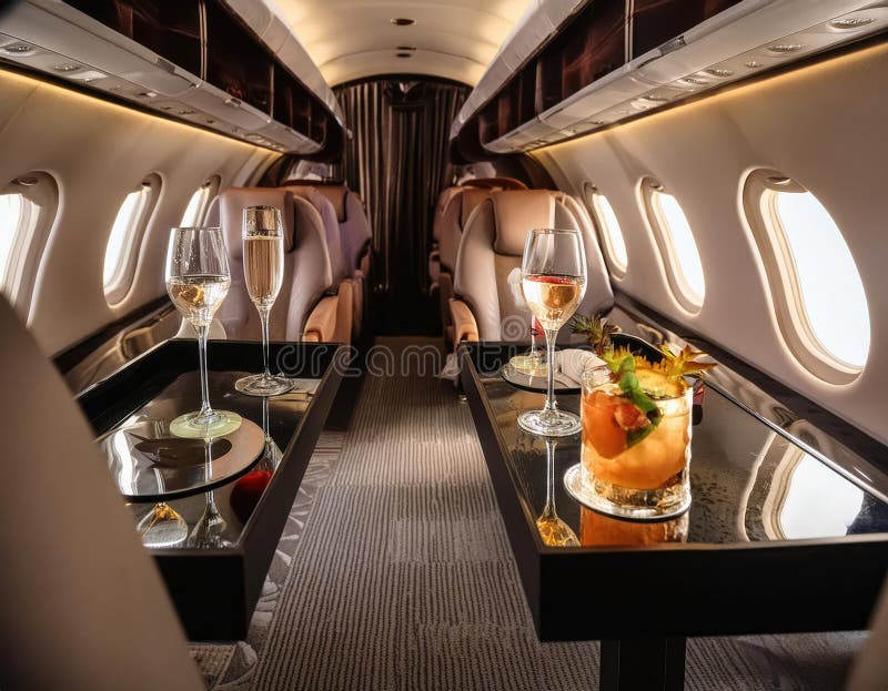 Interior Design in the Luxurious First-class Airline Cabin. Generated ...