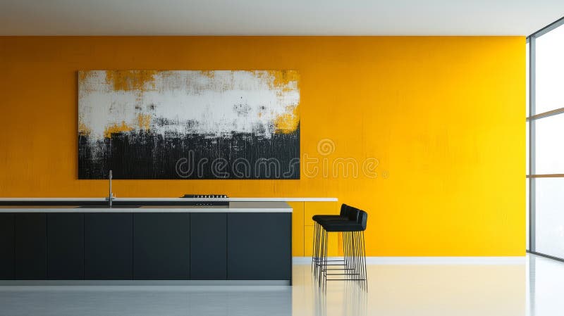 The Interior Design of a Luxury Home Features a Modern Yellow Kitchen ...