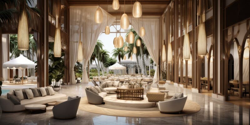 Interior Design of a Luxury Hotel Resort Lobby with Seating Area Stock ...