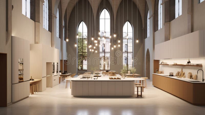 A Interior Design of a Luxury Large Kitchen in Palace Background Stock ...