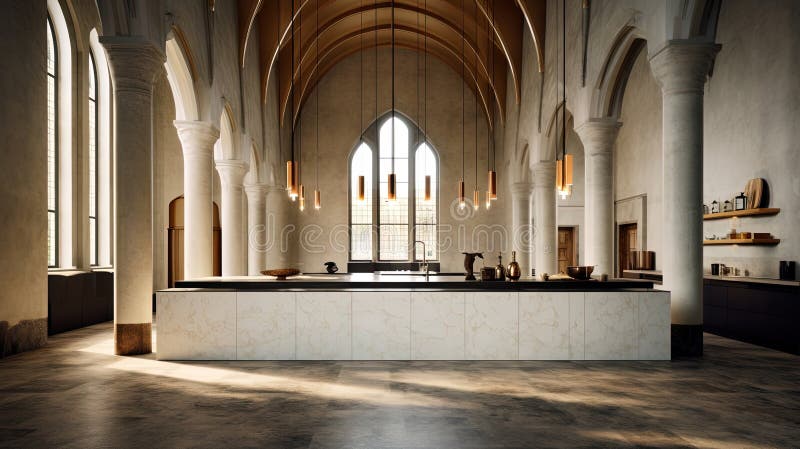 A Interior Design of a Luxury Large Kitchen in Palace Background Stock ...