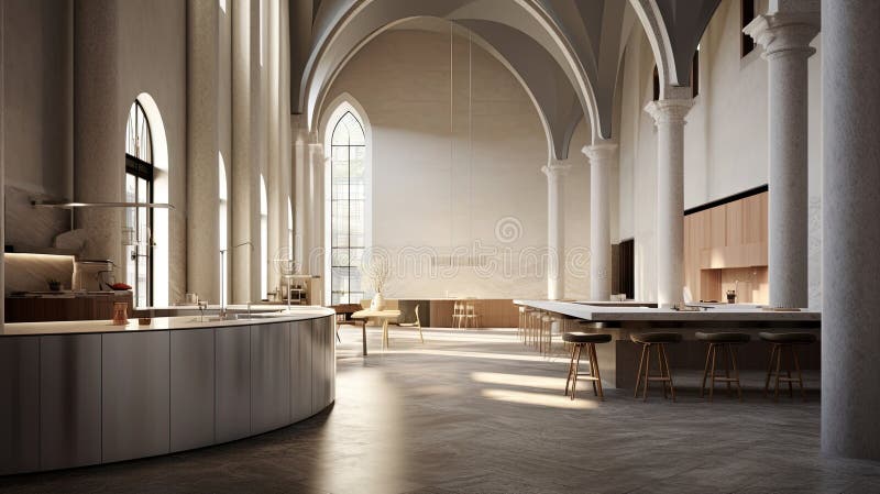 A Interior Design of a Luxury Large Kitchen in Palace Background Stock ...