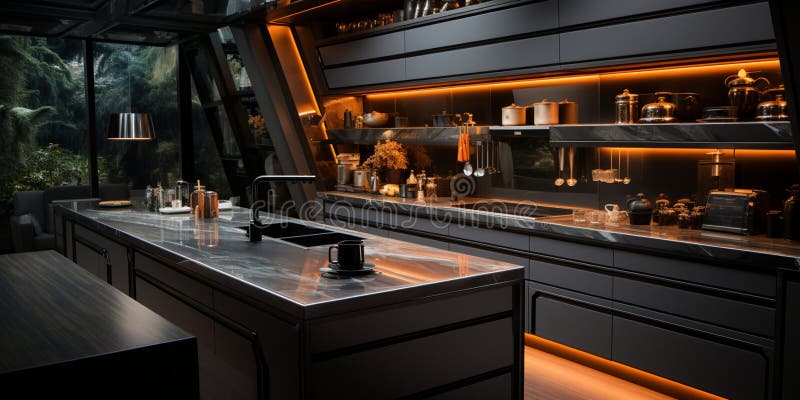 Interior Design Luxury Spacious Home Kitchen, Build in Counter Bar ...