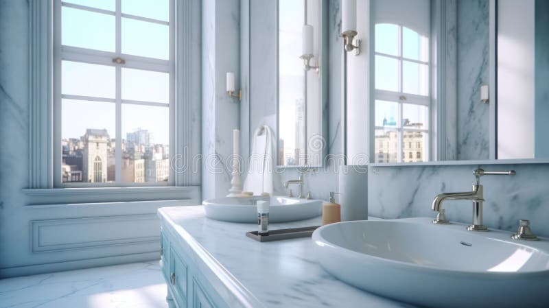 Interior Design of Marble Bathroom with Sinks and Window Stock ...