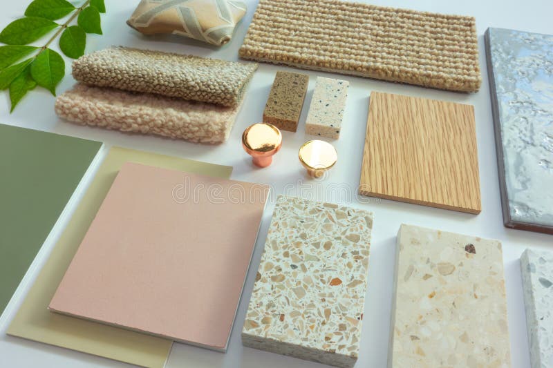 Interior Design Material Sample Board with Terrazzo Tiles, Wood Sample ...