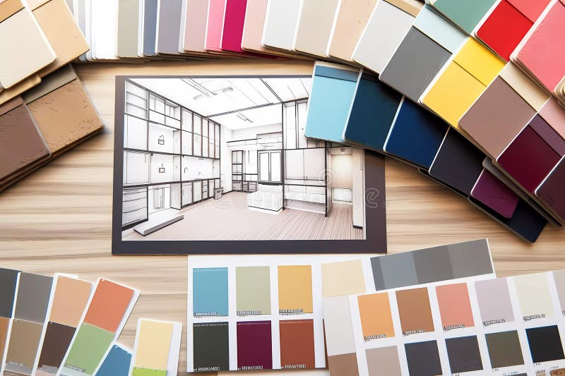 Interior Design Materials and Color Samples. Generative Top View Ai ...