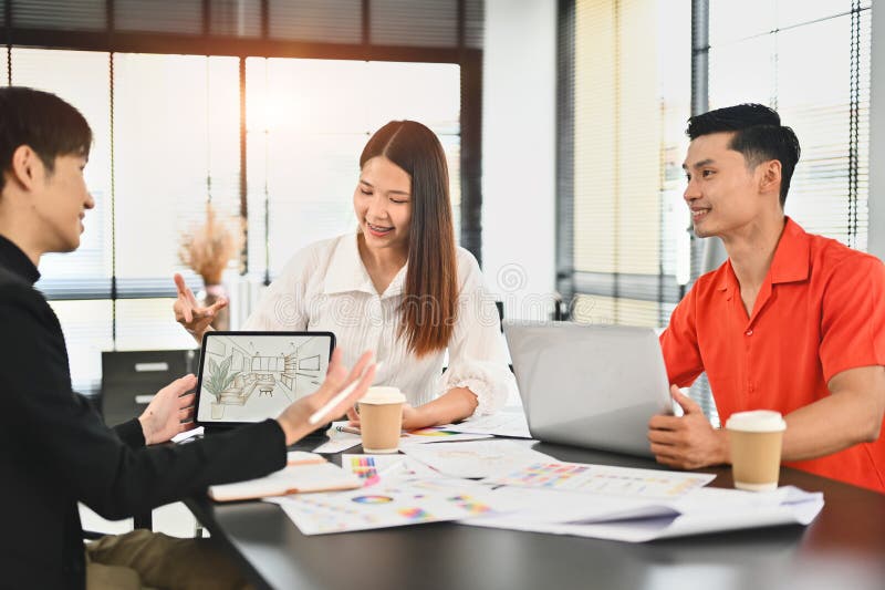 Interior Design Meeting with Project in Meeting Room. Stock Photo ...