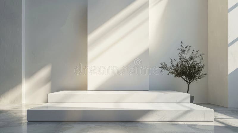Interior Design, a Minimalist Room with Sunlight Casting Shadows on a ...