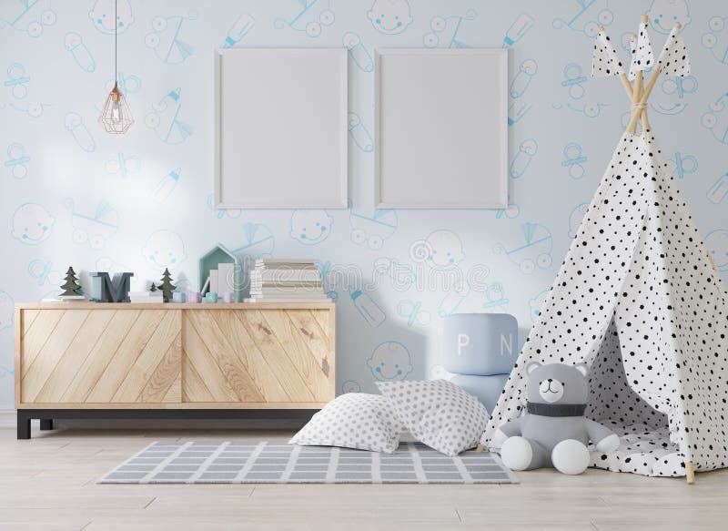 Interior Design Mockup, 3D Render Stock Illustration - Illustration of ...