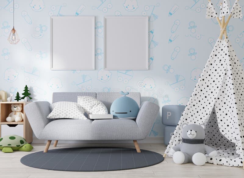 Interior Design Mockup, 3D Render Stock Illustration - Illustration of ...