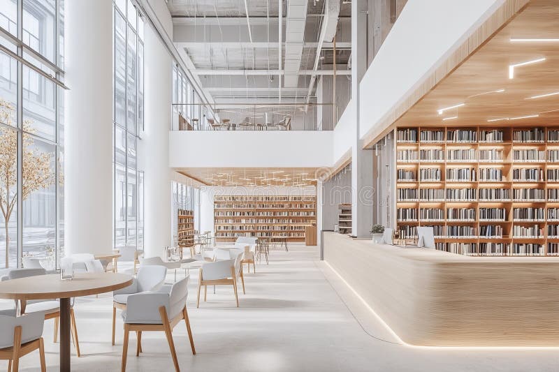 Interior Design Mockup of a Library with Bookshelves and Reading Areas ...