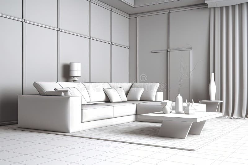 Interior Design Model Room with Sofa 3d Illustration Stock Illustration ...