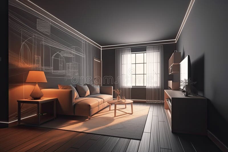 Interior Design Model Room with Sofa 3d Illustration Stock Illustration ...