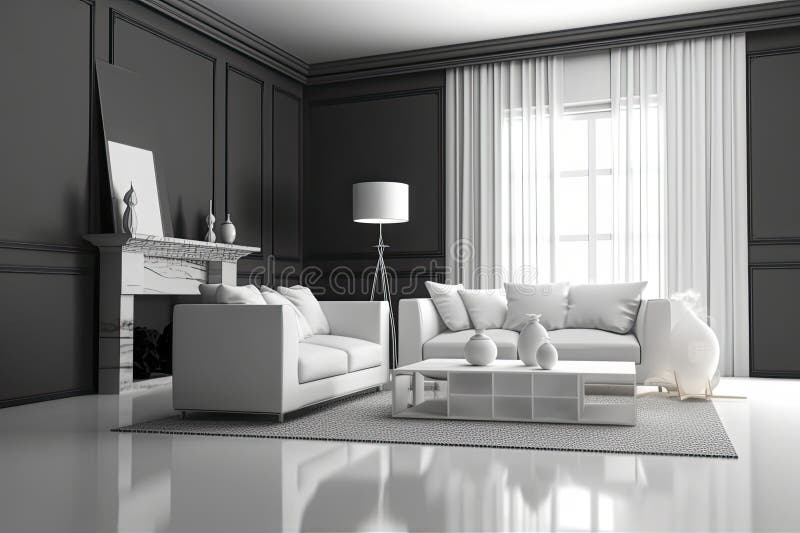 Interior Design Model Room with Sofa 3d Illustration Stock Illustration ...