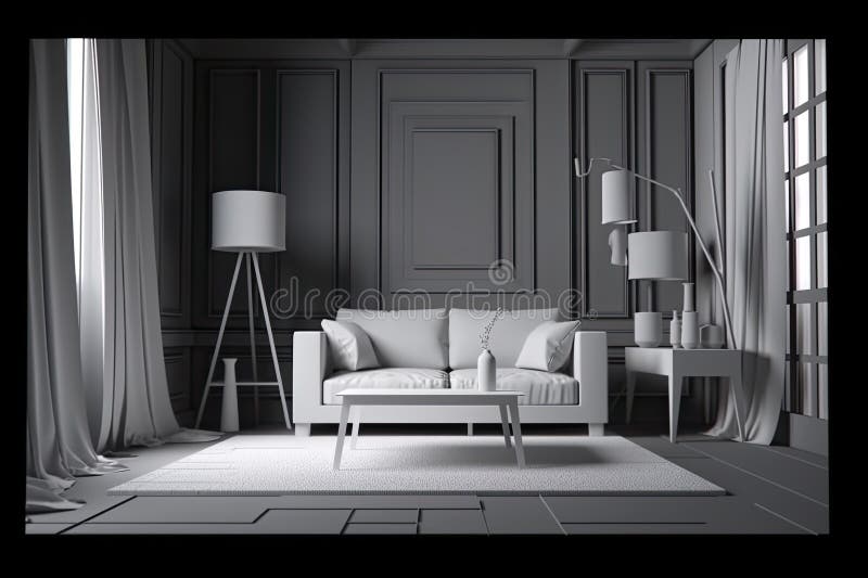 Interior Design Model Room with Sofa 3d Illustration Stock Illustration ...