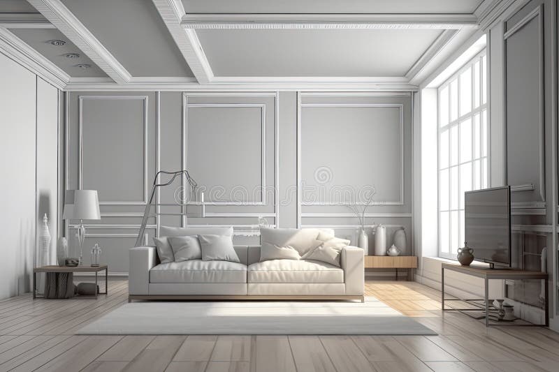 Interior Design Model Room with Sofa 3d Illustration Stock Illustration ...