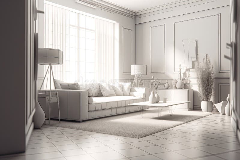 Interior Design Model Room with Sofa 3d Illustration Stock Illustration ...