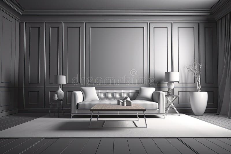 Interior Design Model Room with Sofa 3d Illustration Stock Illustration ...