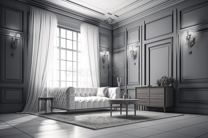 Interior Design Model Room with Sofa 3d Illustration Stock Illustration ...