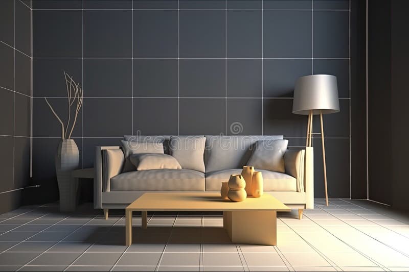 Interior Design Model Room with Sofa 3d Illustration Stock Illustration ...