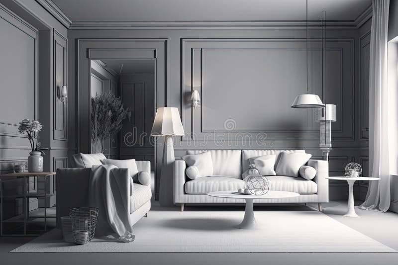Interior Design Model Room with Sofa 3d Illustration Stock Illustration ...