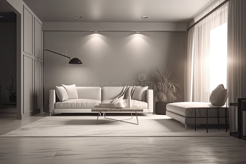 Interior Design Model Room with Sofa 3d Illustration Stock Illustration ...