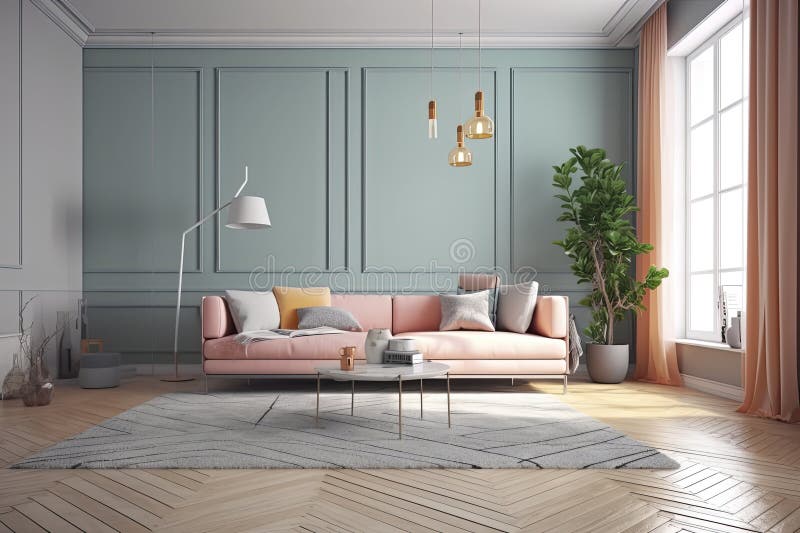 Interior Design Model Room with Sofa 3d Illustration Stock Illustration ...