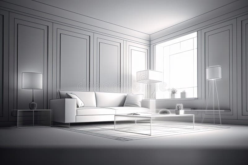 Interior Design Model Room with Sofa 3d Illustration Stock Illustration ...
