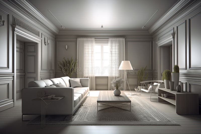 Interior Design Model Room with Sofa 3d Illustration Stock Illustration ...