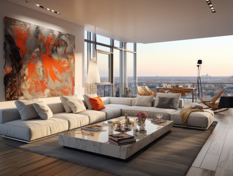 Interior Design of Modern Apartment Panorama Stock Illustration ...