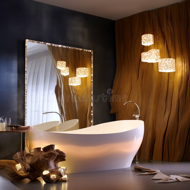 Interior Design of Modern Bathroom with Solid Natural Wood Wall ...