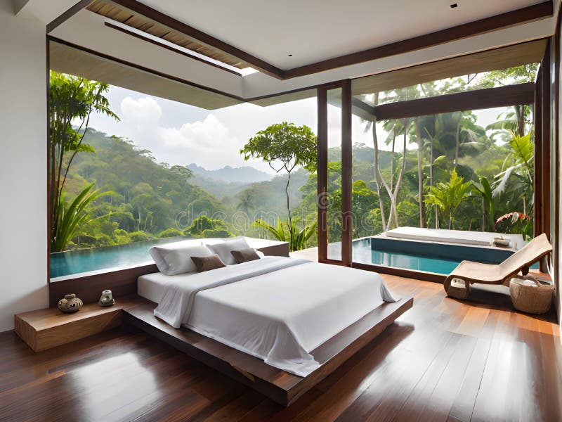 Interior Design of Modern Bedroom with Double Exposure Stock ...