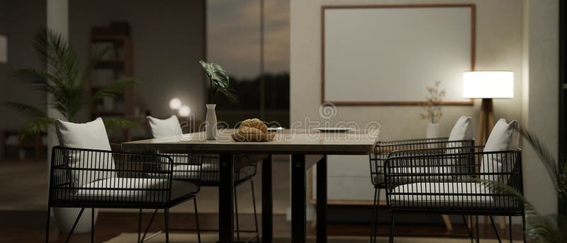 Interior Design of a Modern Contemporary Dining Room in the Evening ...
